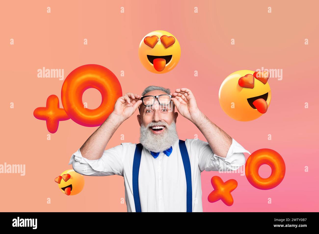 Creative picture photo collage senior excited man raise glasses look ...