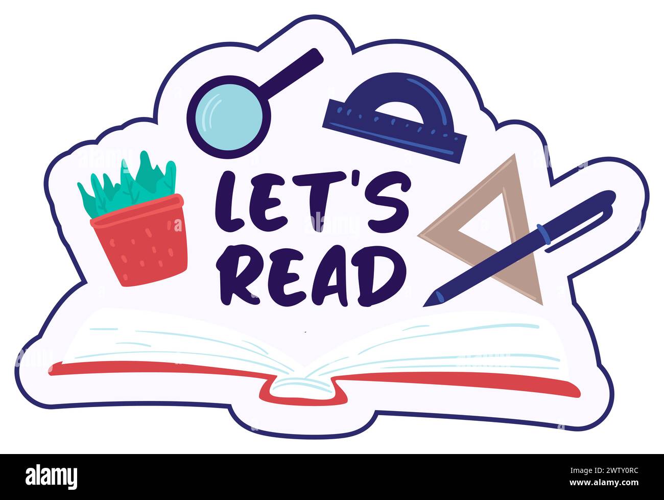 Let's Read Educational Vector Sticker Stock Vector Image & Art - Alamy