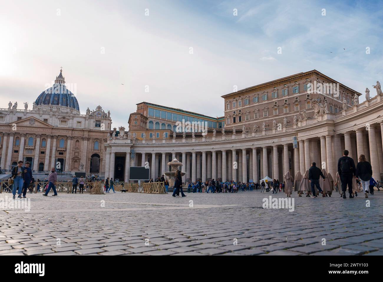 Panorama view of Saint Peter's Basilica and square on sunrise in ...