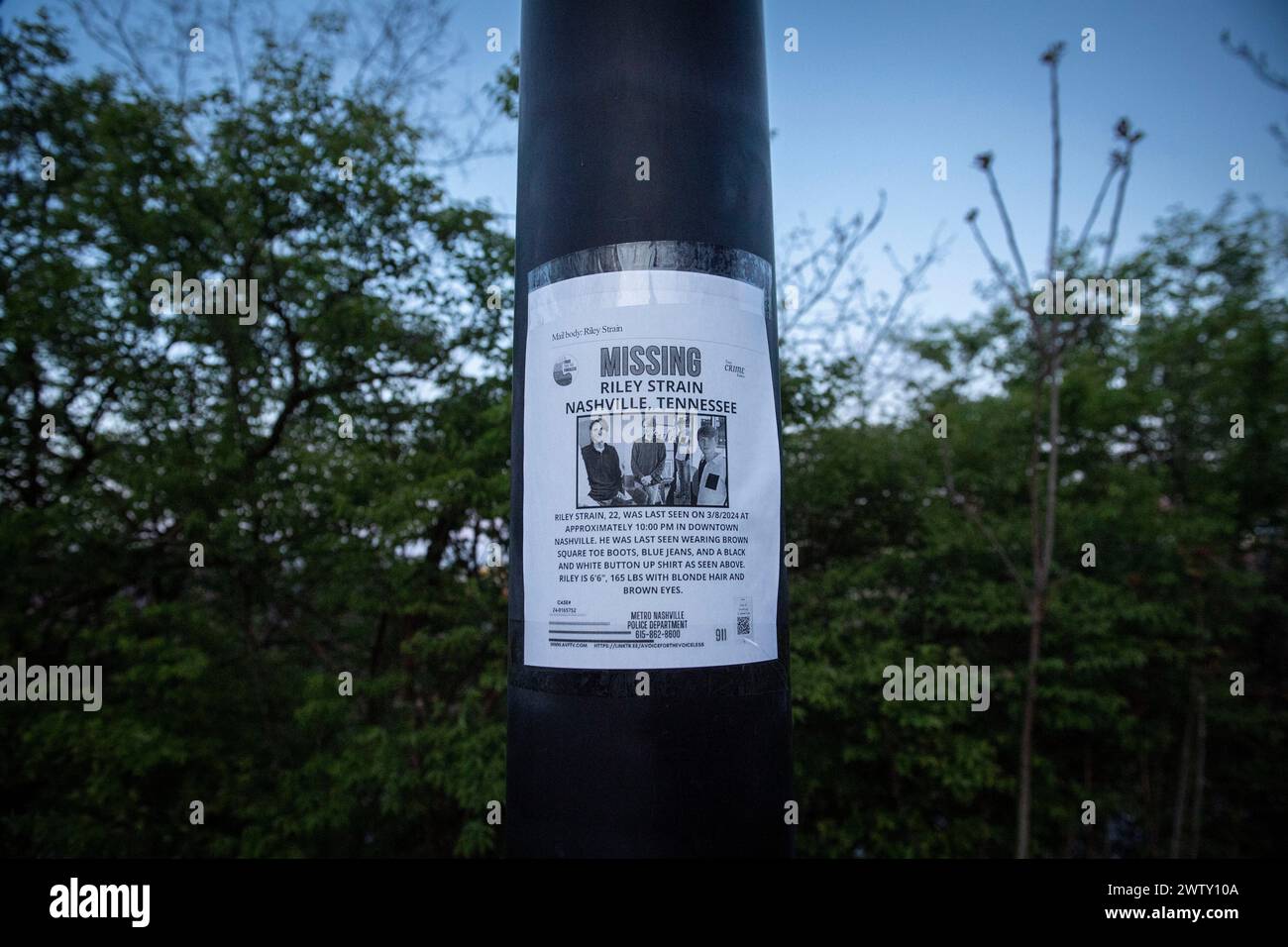 Nashville, USA. 19th Mar, 2024. A missing poster is seen posted in the ...