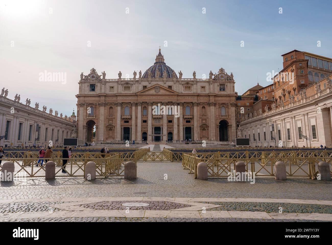 Panorama view of Saint Peter's Basilica and square on sunrise in ...