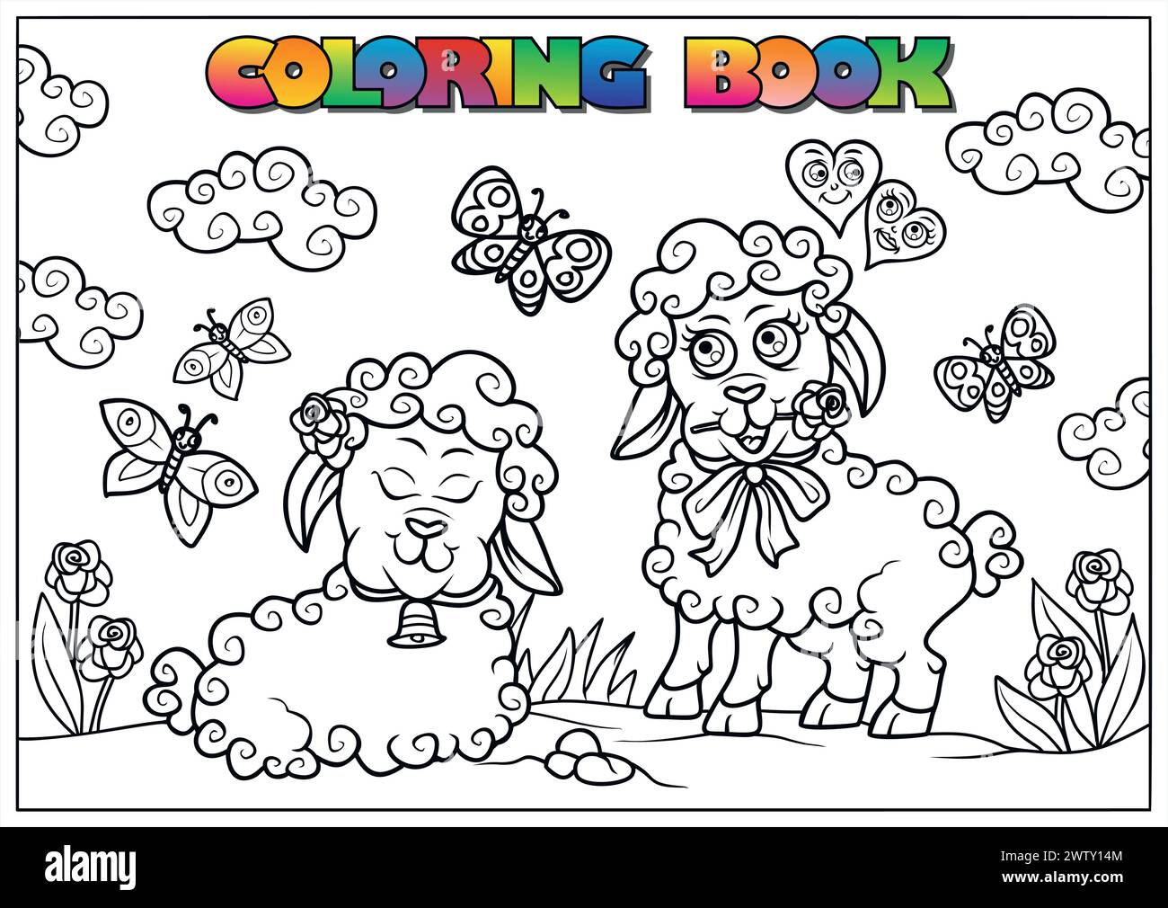 Easter coloring book for children - little lambs are grazing in the meadows Stock Vector Image ...