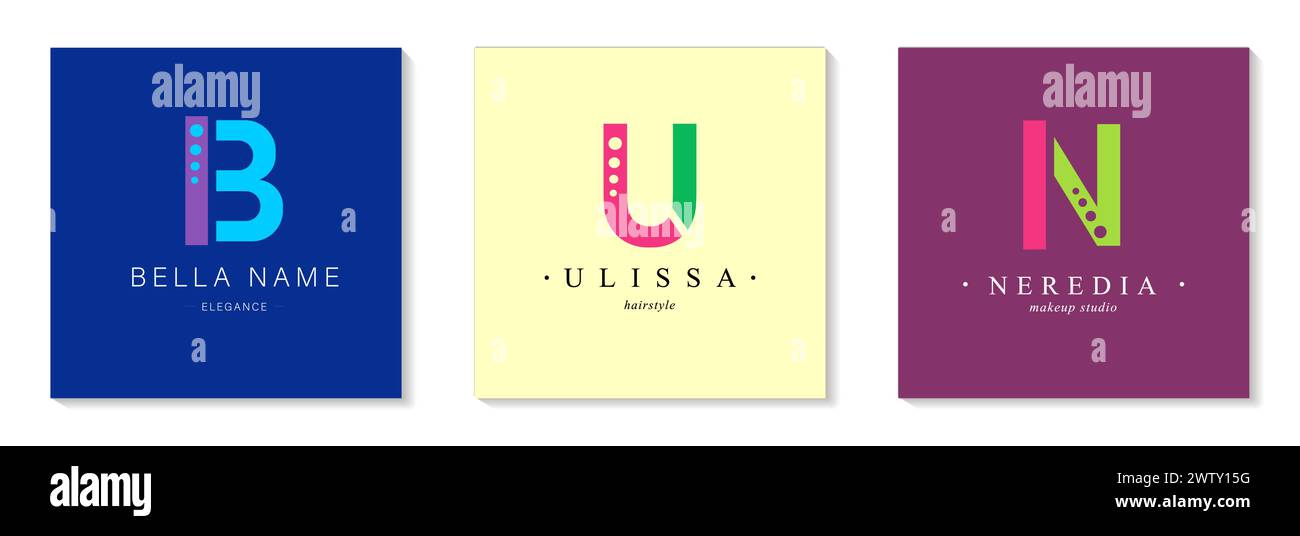 Bundle Minimalistic Logos. Monogram of letters B, U. N. for business ...