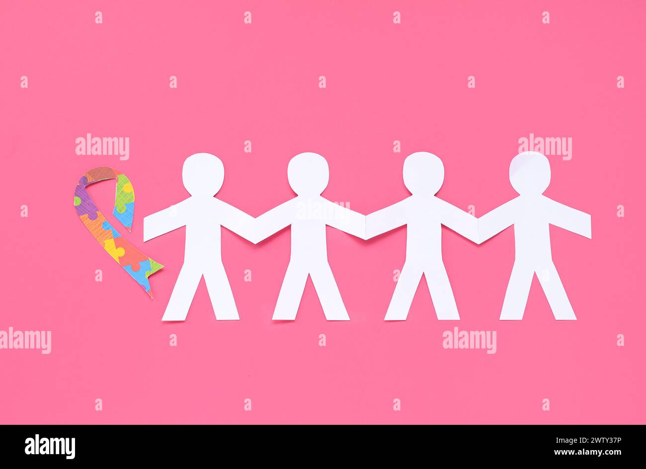 Paper people and awareness ribbon on pink background. Concept of ...