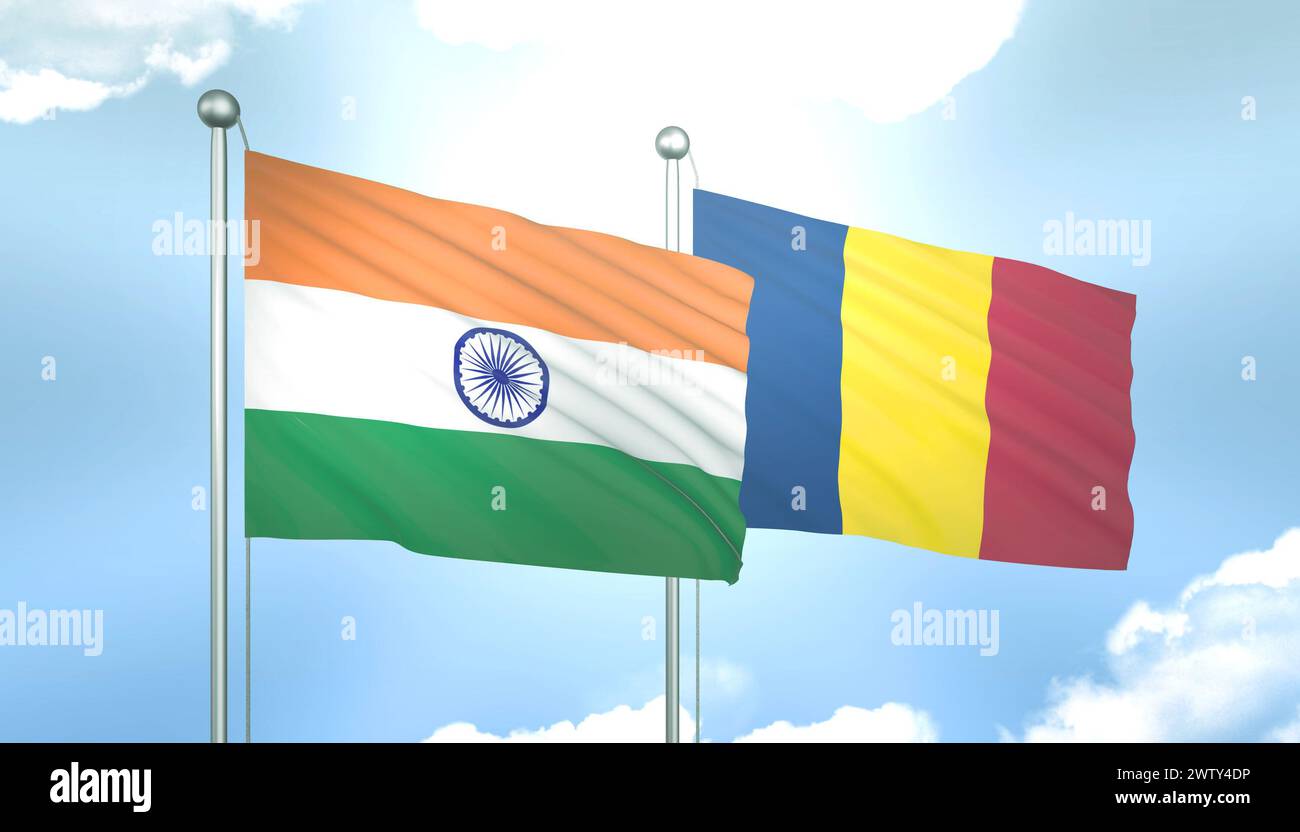 3D Flag of India and Chad on Blue Sky with Sun Shine Stock Photo - Alamy