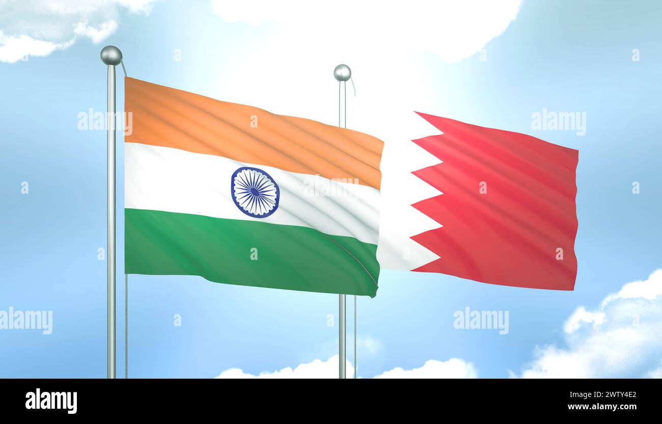 3D Flag of India and Bahrain on Blue Sky with Sun Shine Stock Photo - Alamy