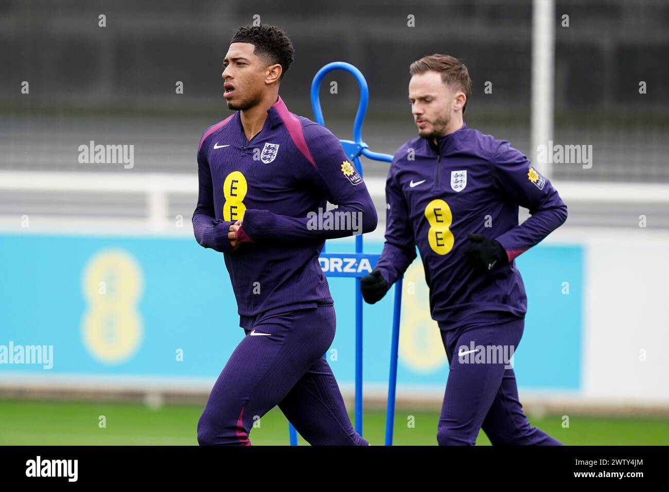 England's Jude Bellingham and James Maddison during a training session ...