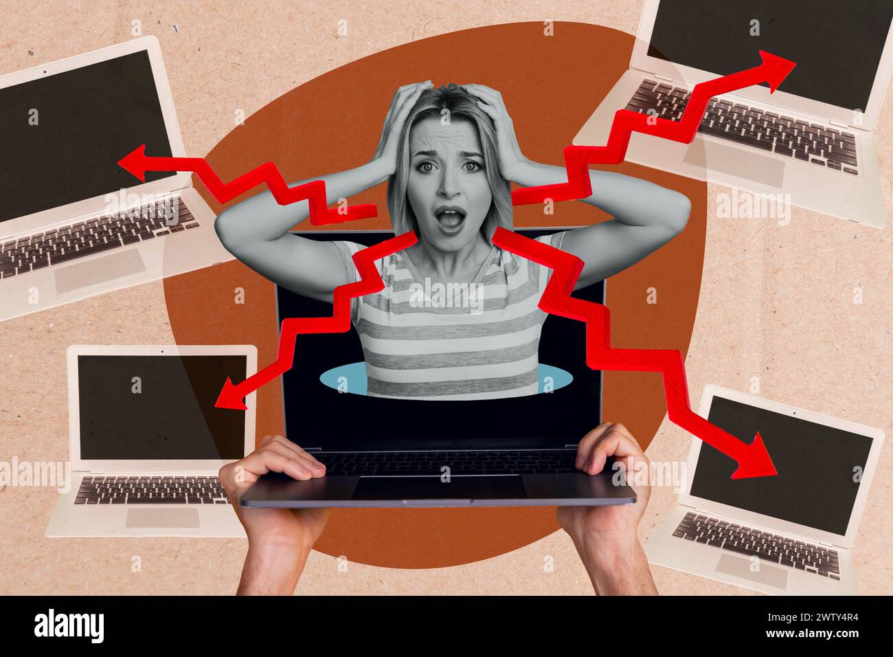 Creative collage image picture young shocked girl stupor fear emotional ...