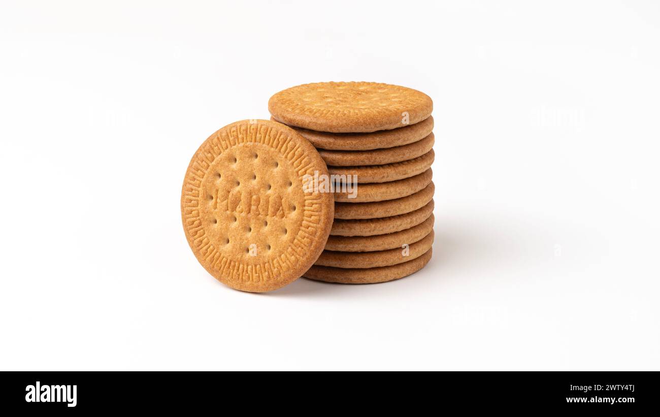 Pile of Maria biscuits on white background Stock Photo - Alamy