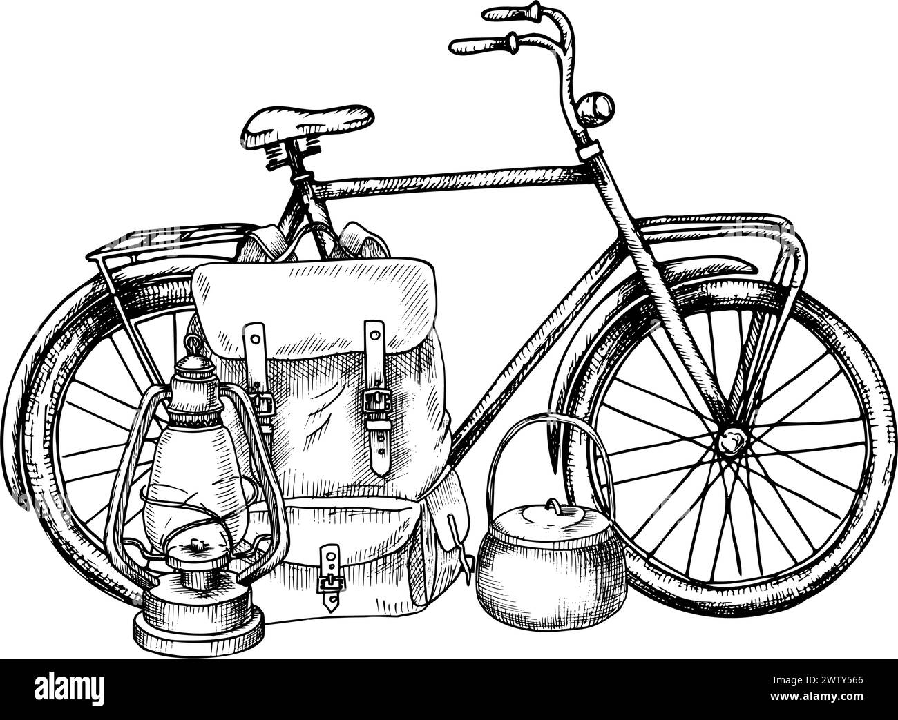 Bicycle with Camping equipment. Vector illustration of cycle with ...