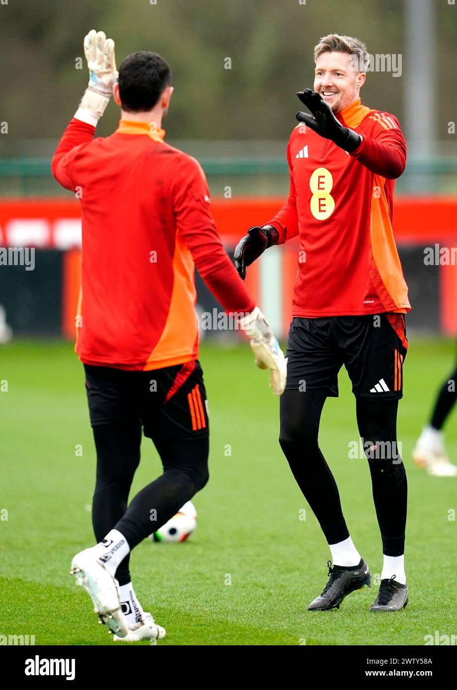 Wales' Wayne Hennessey (left) and Tom King during a training session at ...