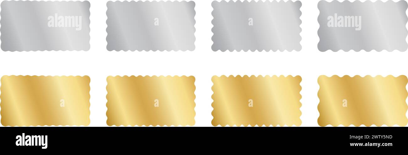 Set of silver and gold rectangle stickers with wavy borders. Shining ...