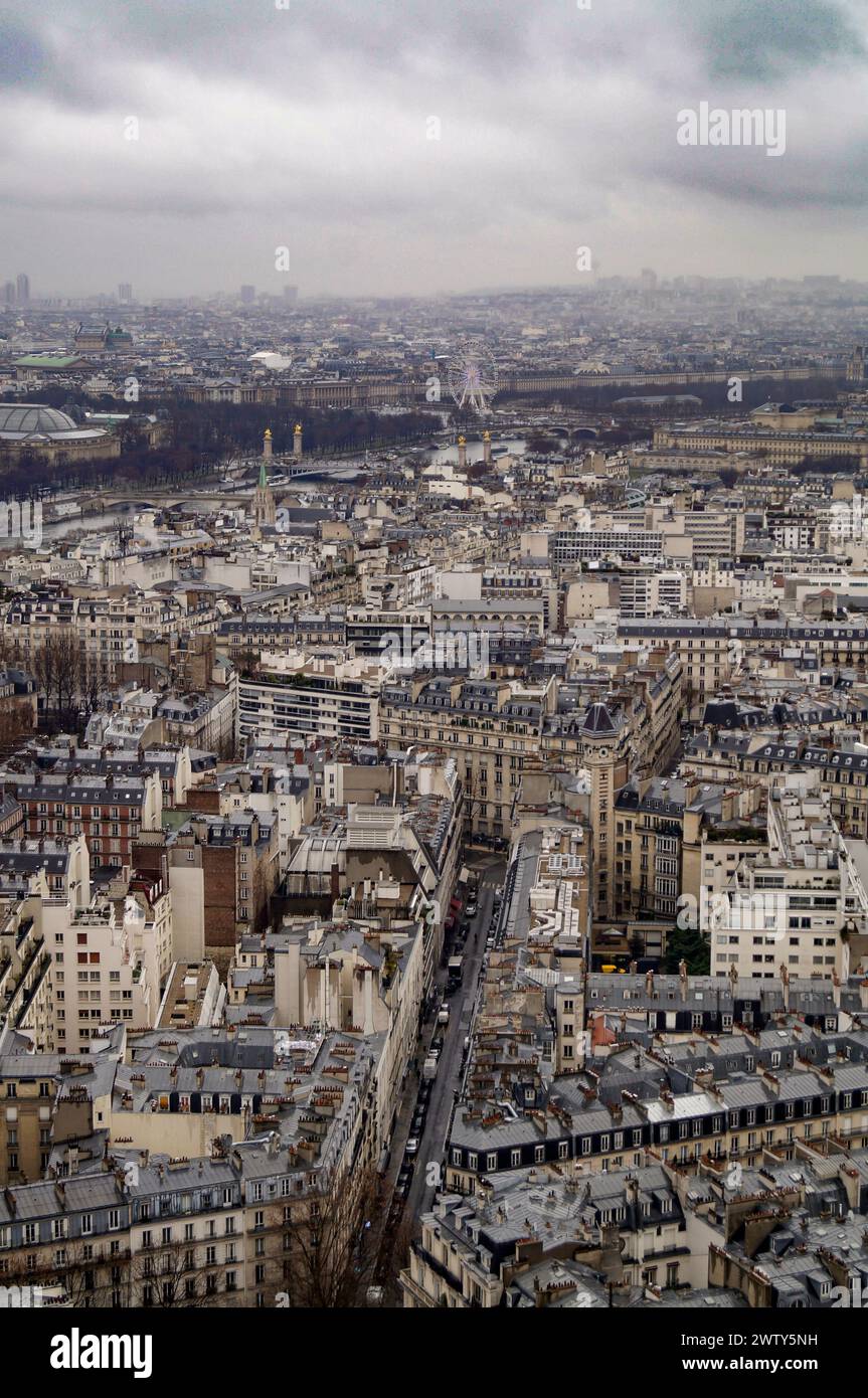 Aerial view from Eiffel Tower with plane flying by Stock Photo - Alamy