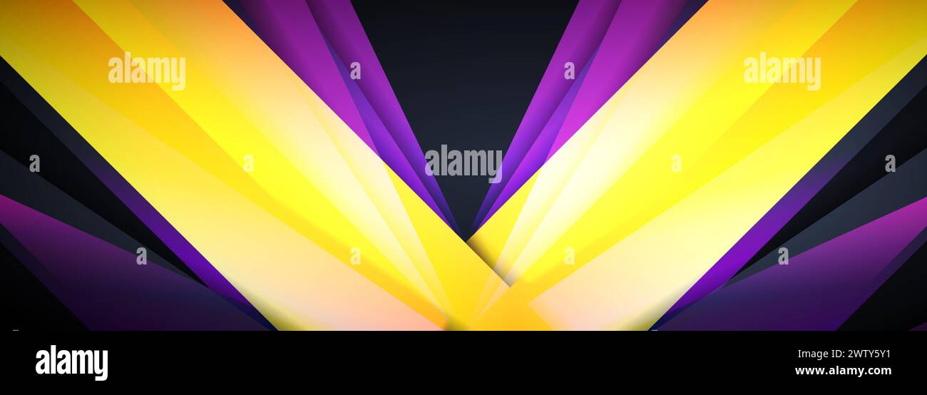 Dark purple and yellow modern abstract wide banner with geometric ...