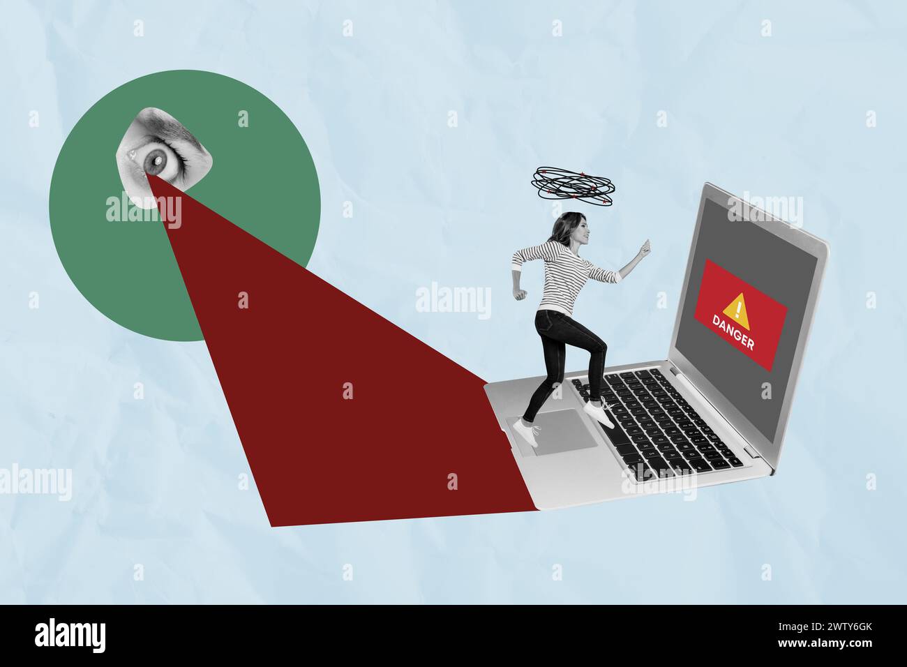 Trend artwork sketch 3D photo collage of young lady hacker run type on ...