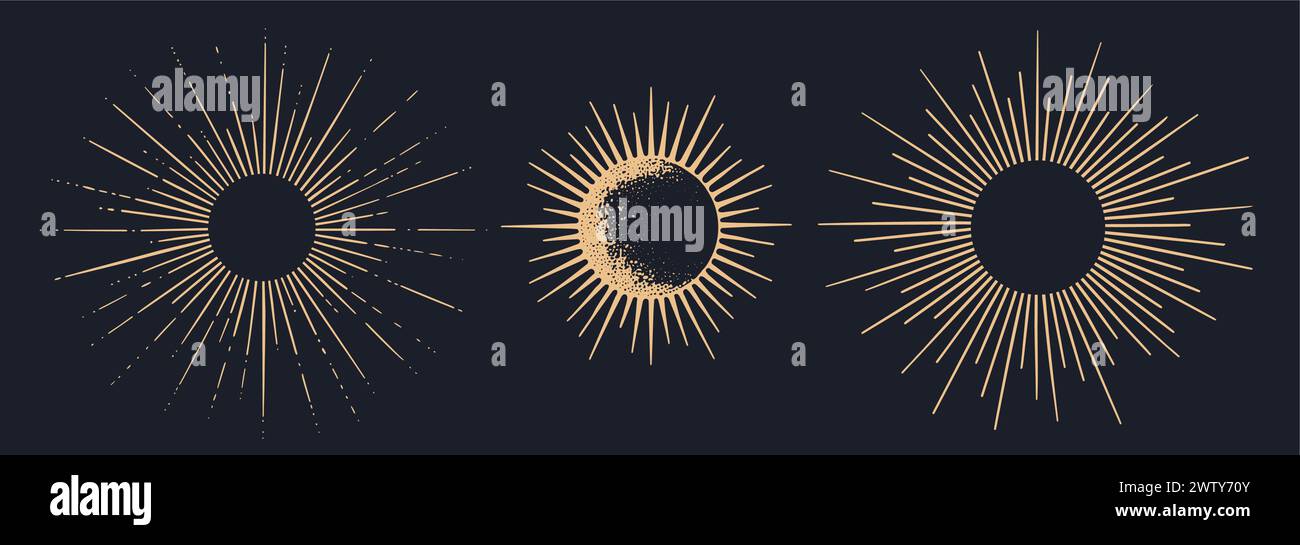 Sunburst, sun light ray. Vintage graphic set of light rays, sunburst ...