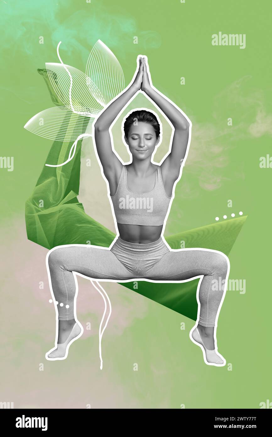 3D photo collage composite trend artwork image of young attractive lday ...