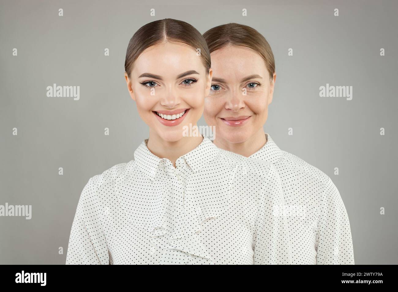 Good-looking models. Young and old woman on white background. Aging ...