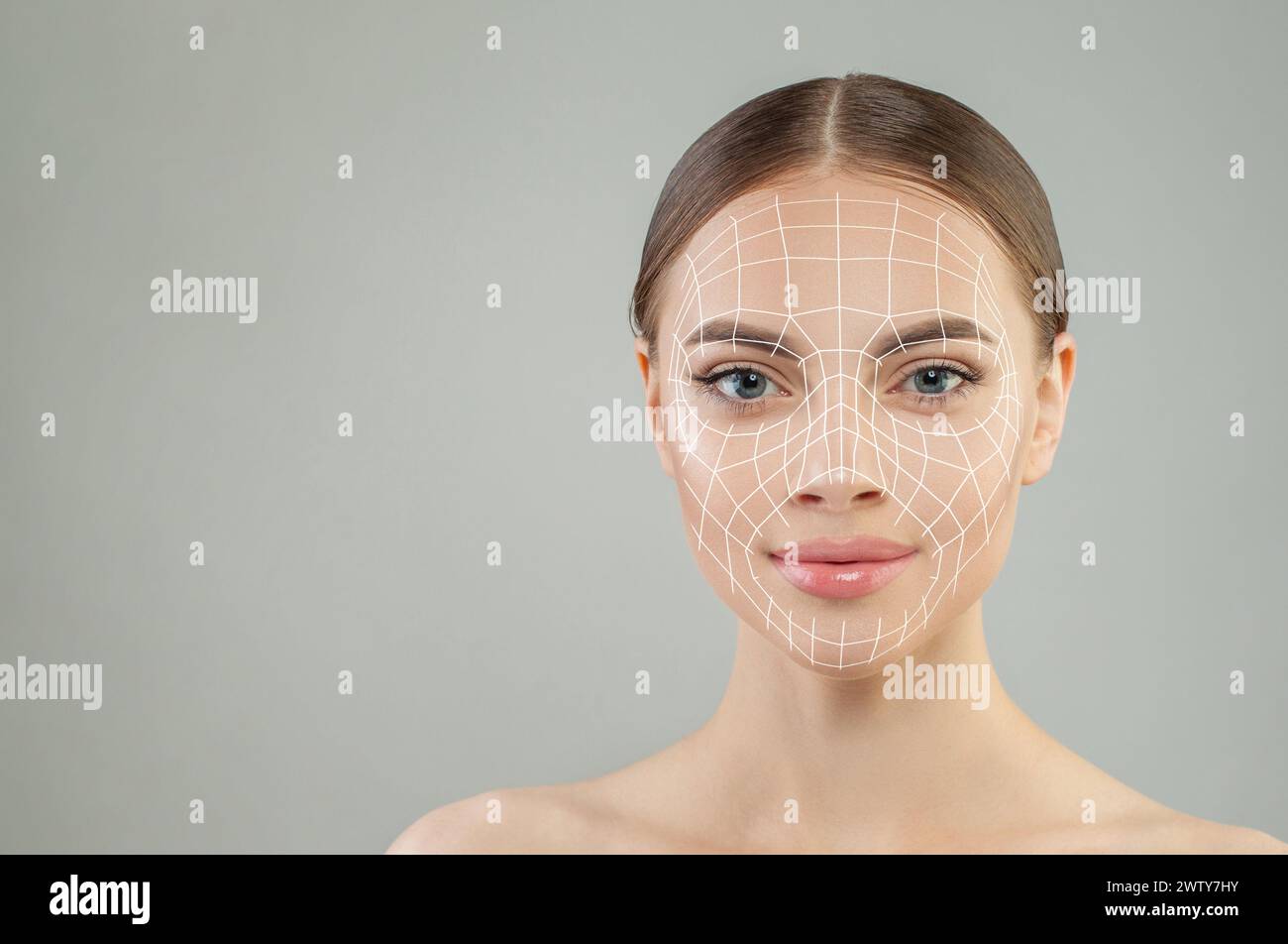 Clear female face with healthy skin and cosmetology lines, medicine and ...