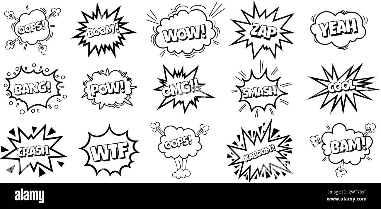 Pow comic bubble collection. Sound dialogue speech bubbles with word - Oops, WOW, Boom and other ...
