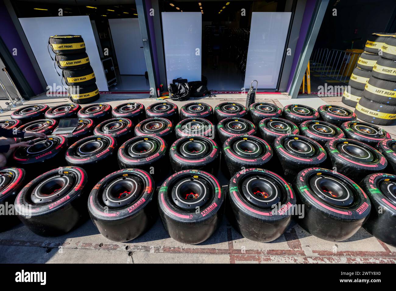 Melbourne, Australia. 20th Mar, 2024. Pirelli super soft tyres in pit ...