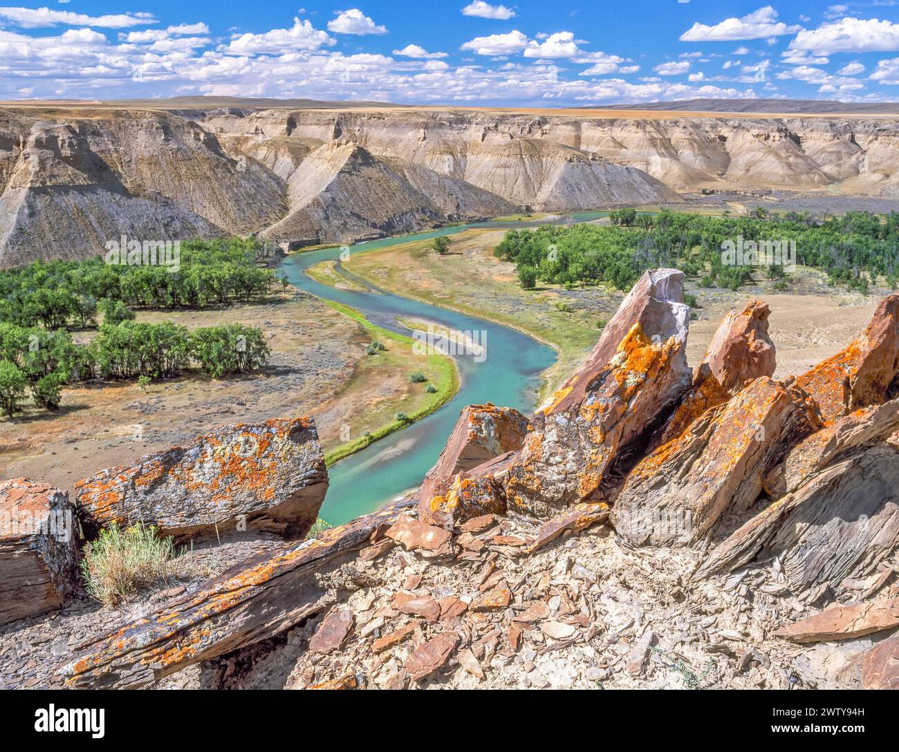 lichen-covered boulders and badlands above the marias river valley near ...