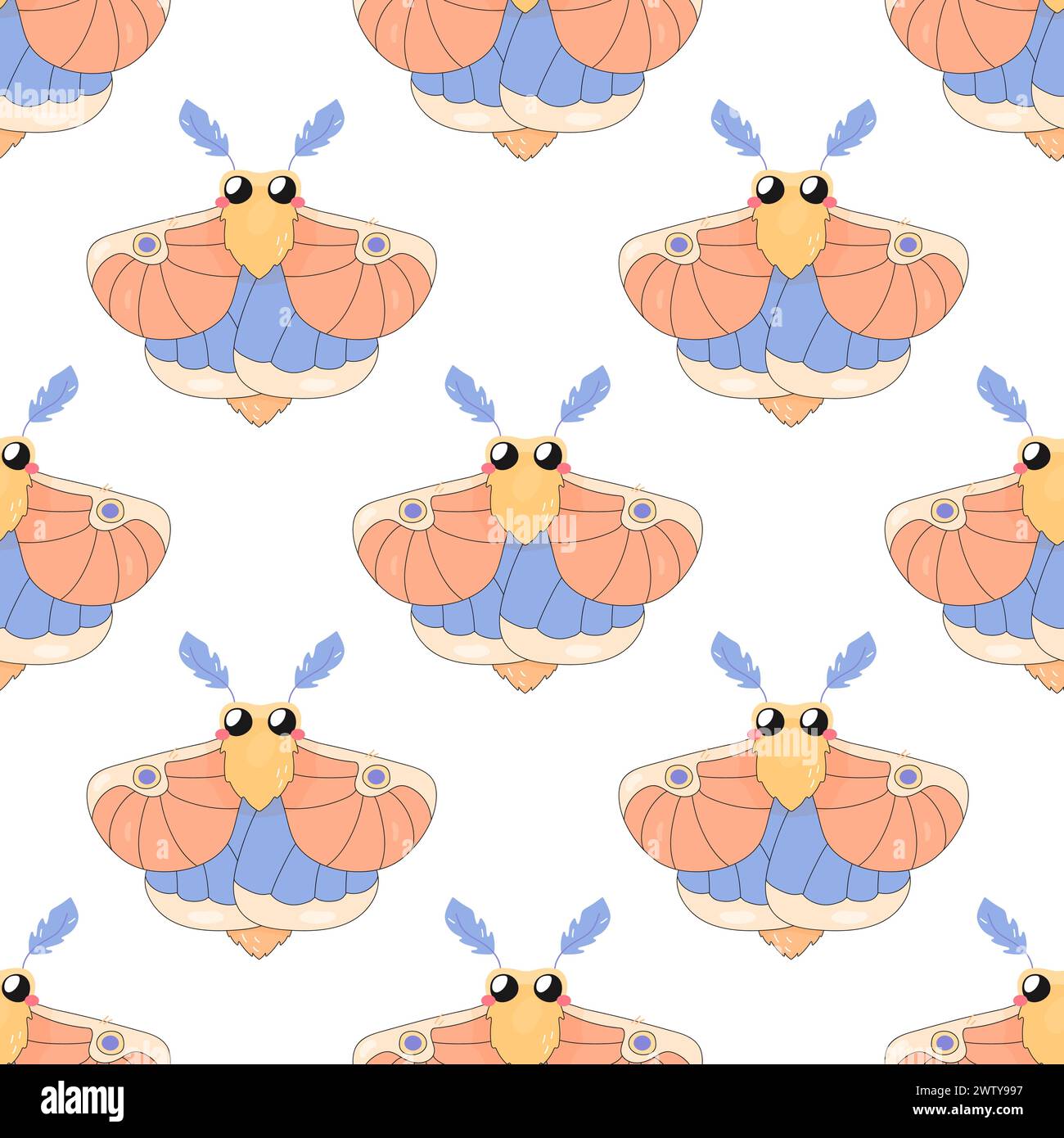 Seamless pattern, maple moth, butterfly. cartoon baby. on white ...