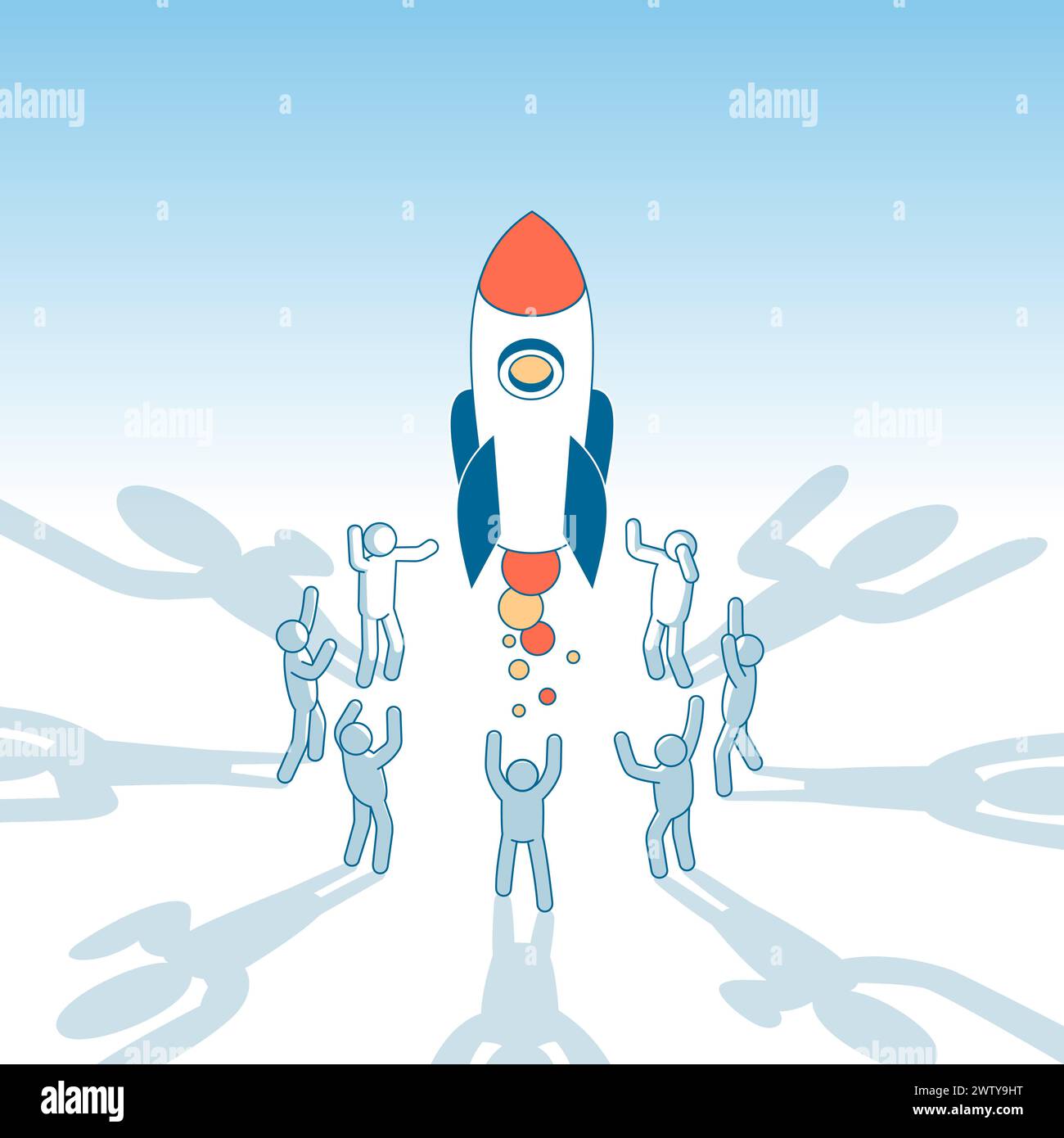 Startup Launch Celebration With Rocket Illustration Stock Vector Image ...