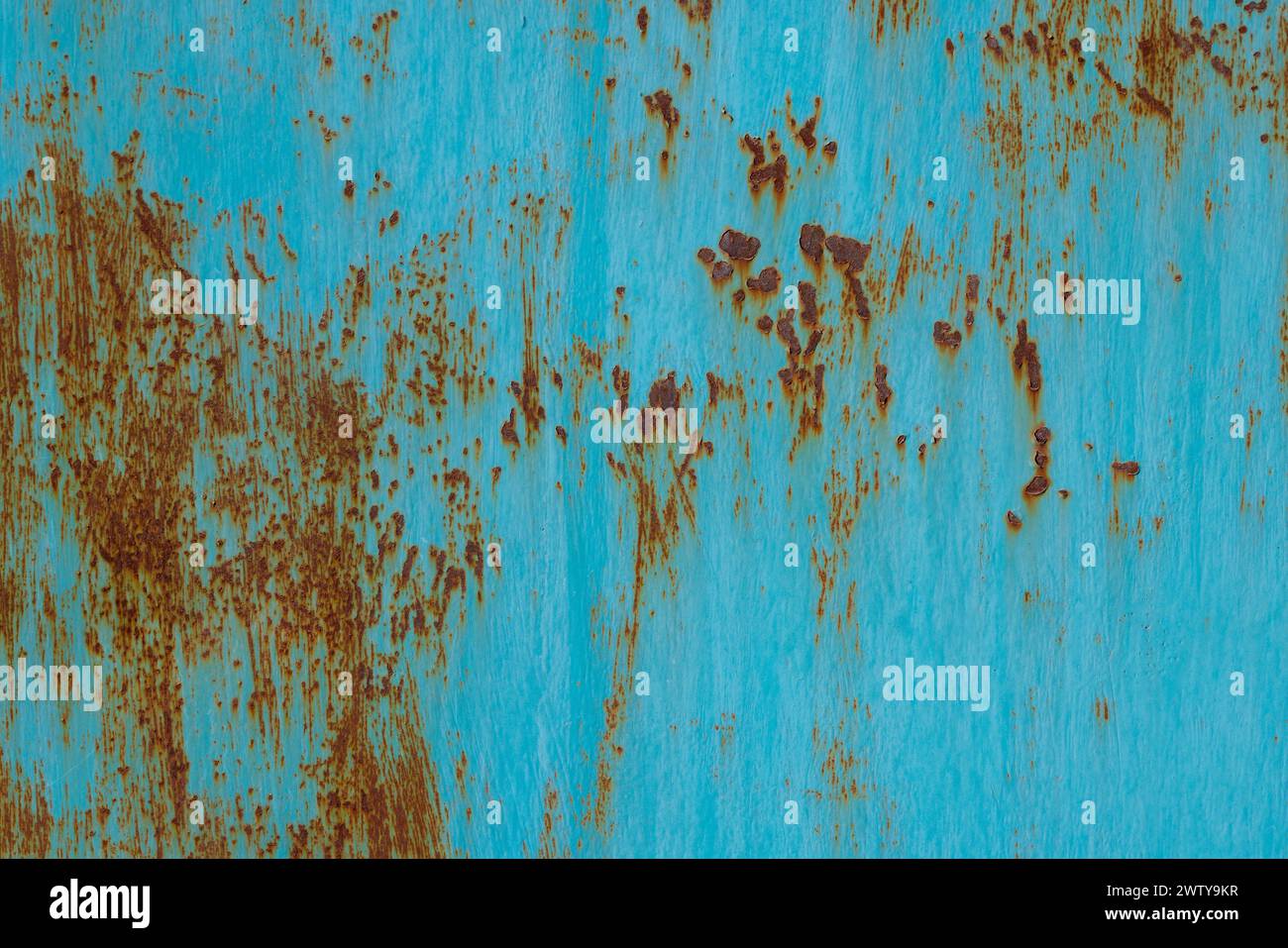 turquoise painted steel surface with stains of rust - full-frame ...