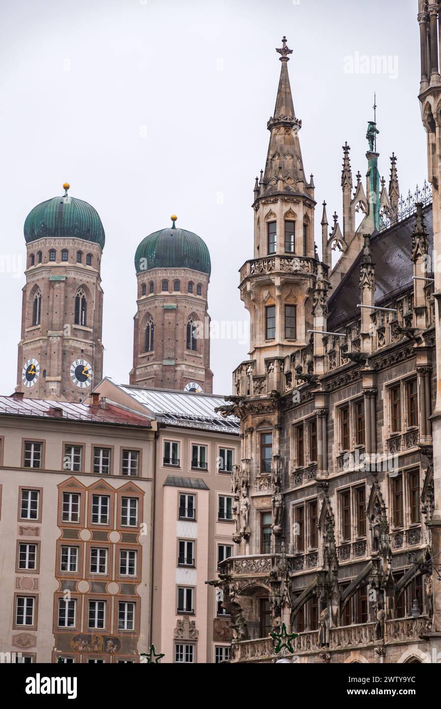 Buildings around Marienplatz, one of the most vibrant squares in Munich ...