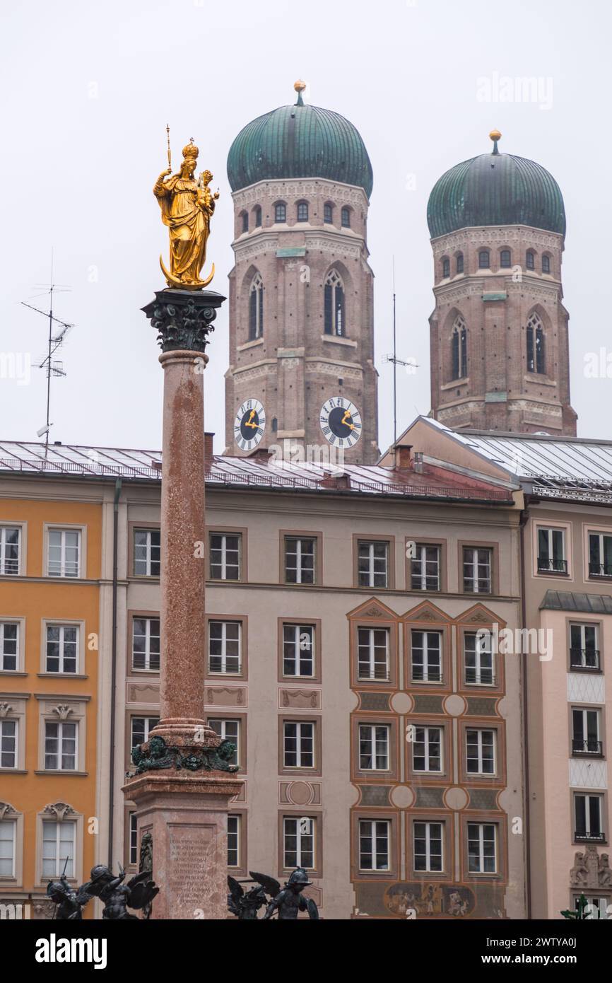 Virgin Mary's Column or Mariensaule at the famous square of Marienplatz ...