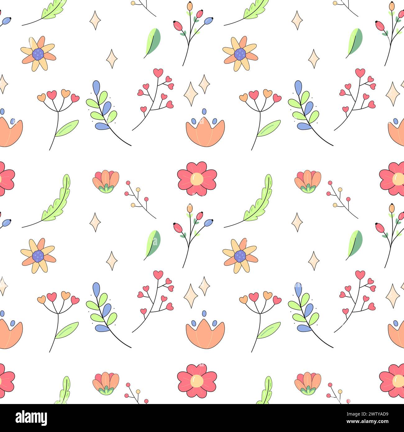 Seamless pattern,cute simple flowers,cartoon,children,on white ...