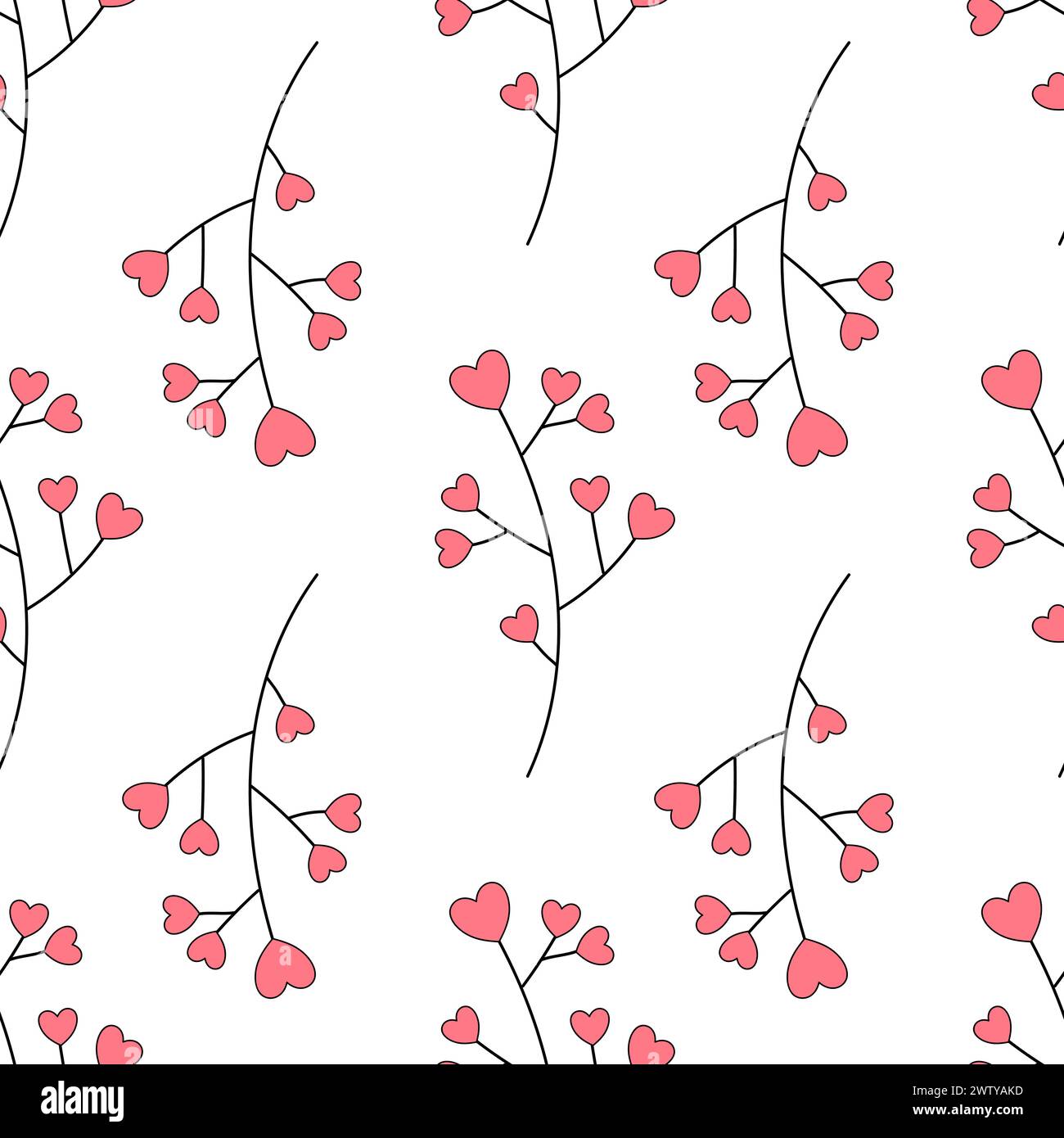 Seamless pattern,sprigs with red flowers in the shape of a heart,on a ...