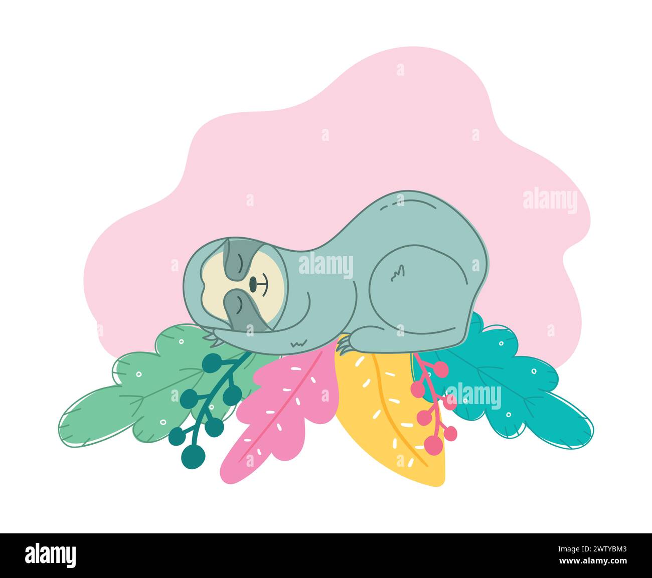 Cute sleeping sloth animal. Lazy wild animal. Vector illustration Stock ...