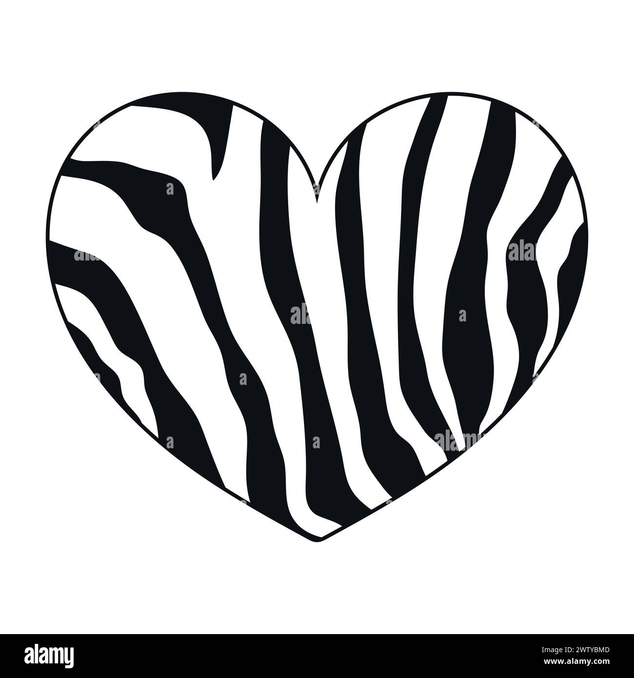 Heart with zebra print texture. Heart with animal pattern. Monochrome ...
