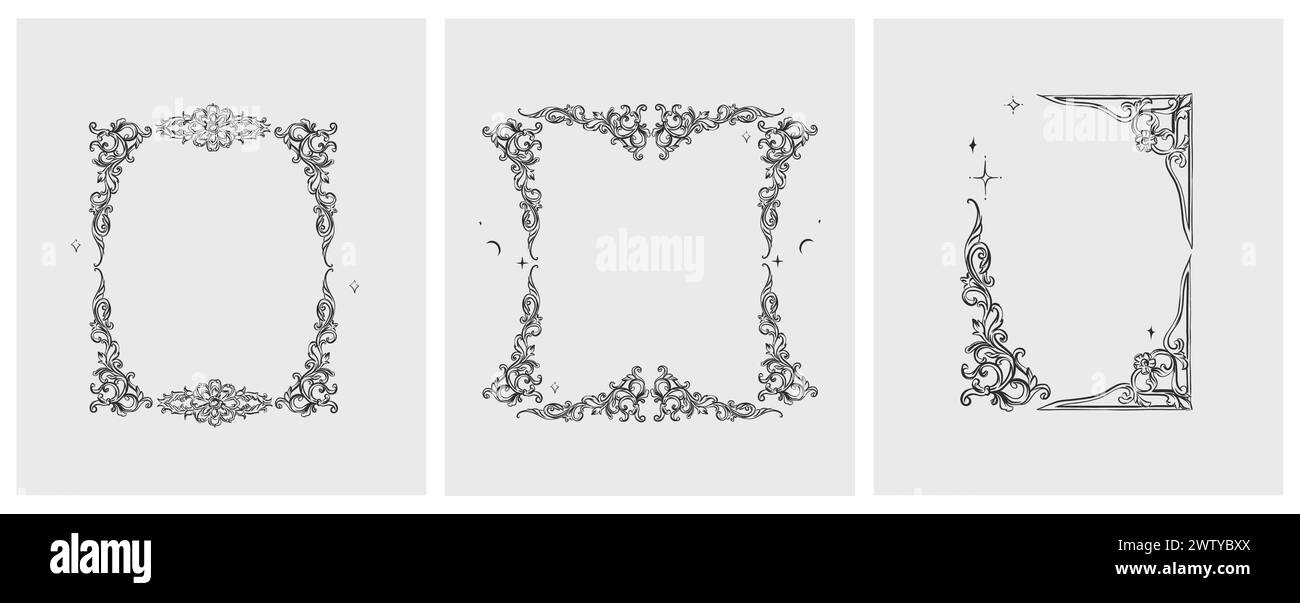 Hand drawn vector abstract outline,graphic,line vintage baroque ...