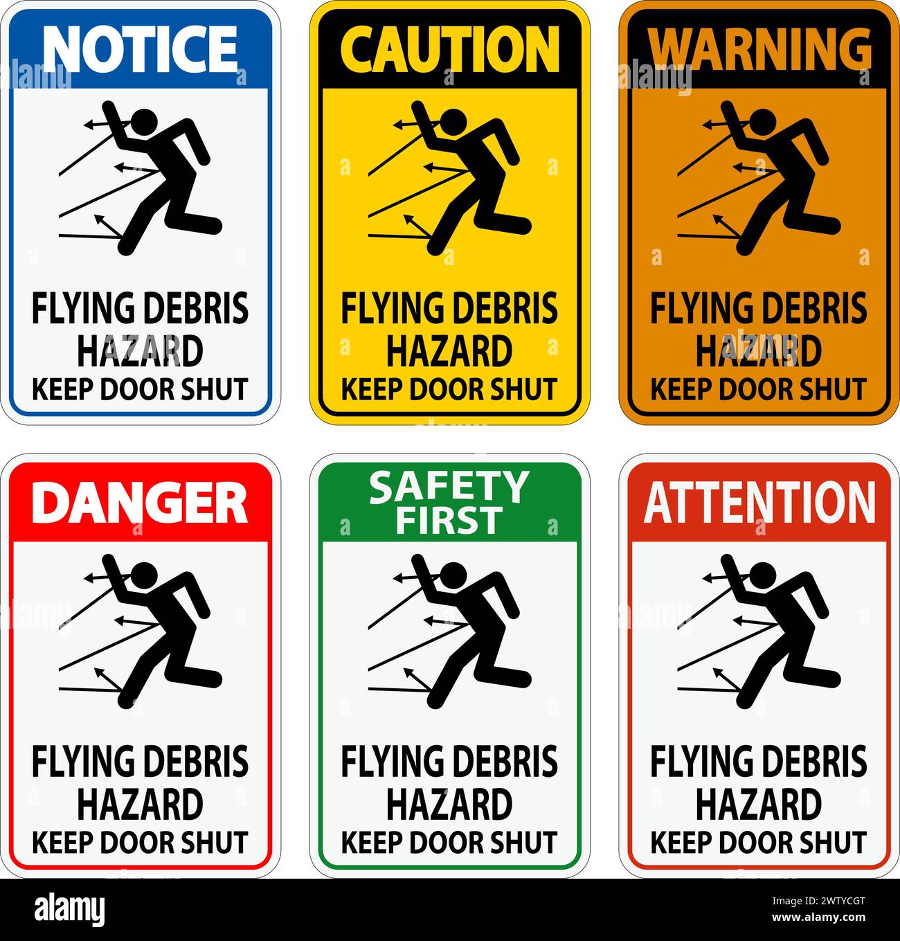 Keep Out Sign, Flying Debris Hazard, Keep Door Shut Stock Vector Image ...