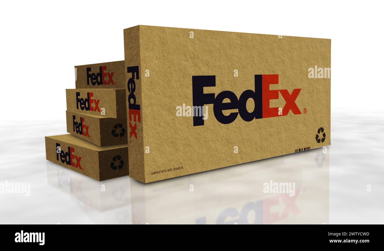 Poznan, Poland, March 12, 2024: Fedex delivery box production line ...