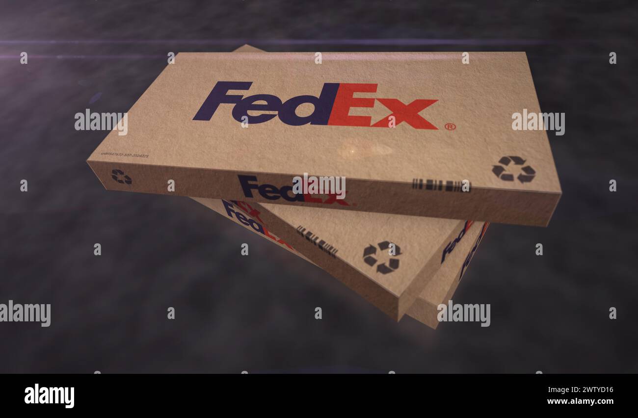 Poznan, Poland, March 12, 2024: Fedex delivery box production line ...