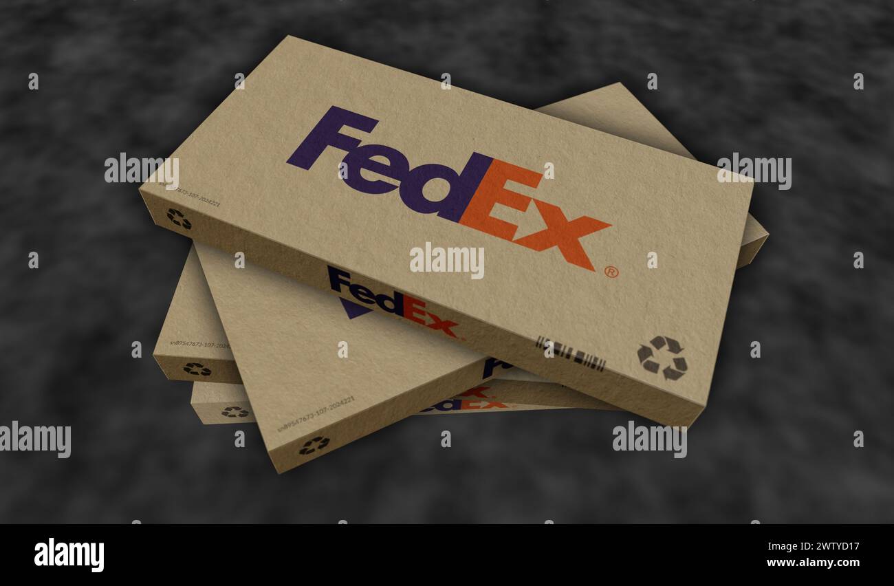 Poznan, Poland, March 12, 2024: Fedex delivery box production line ...