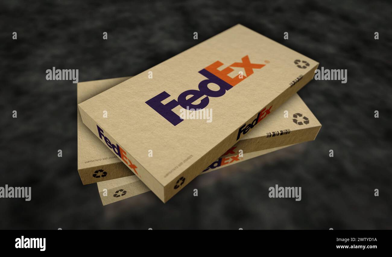 Poznan, Poland, March 12, 2024: Fedex delivery box production line ...