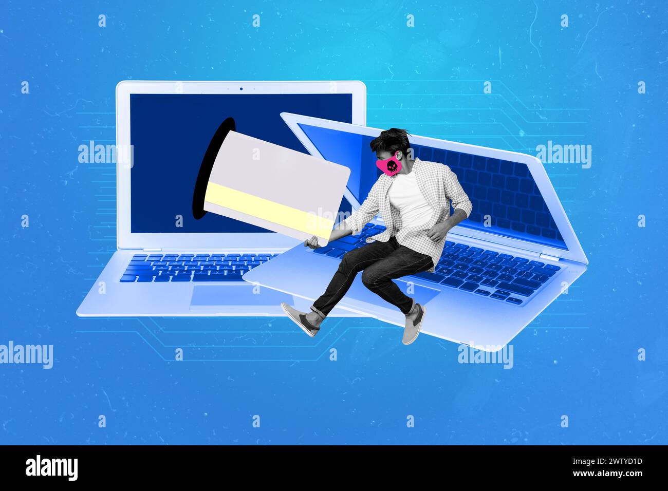 Creative 3d photo artwork graphics collage painting of hacker stealing ...