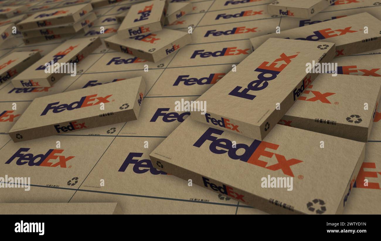Poznan, Poland, March 12, 2024: Fedex delivery box production line ...