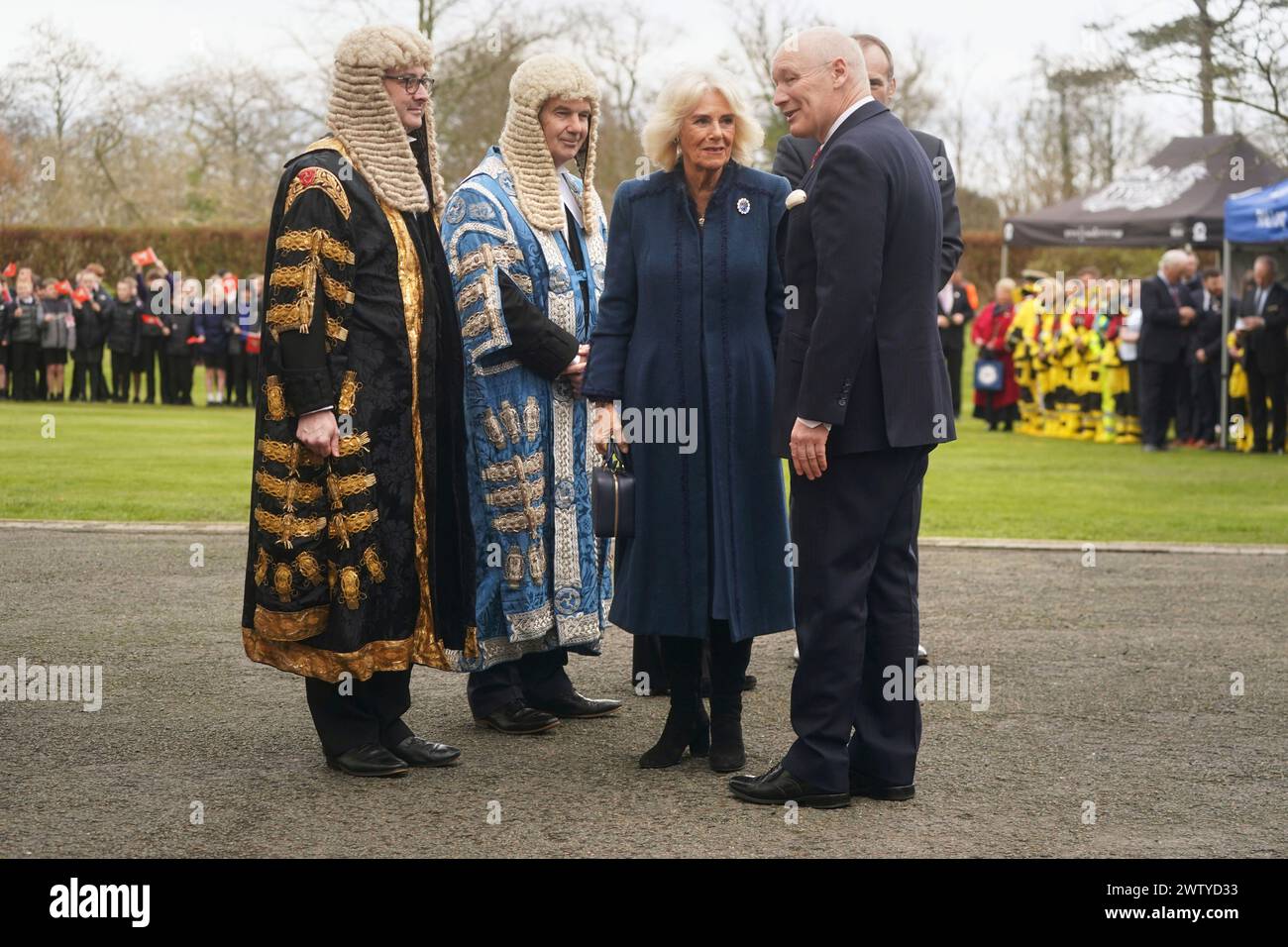 Britain's Queen Camilla is welcomed to Government House in Onchan, Isle ...