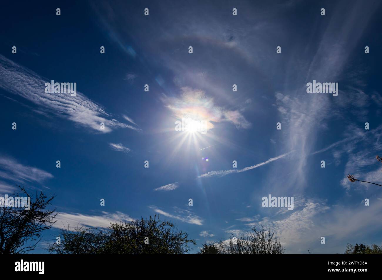 Hailsham, UK. 20th Mar 2024 A sun halo is seen today over the town of ...