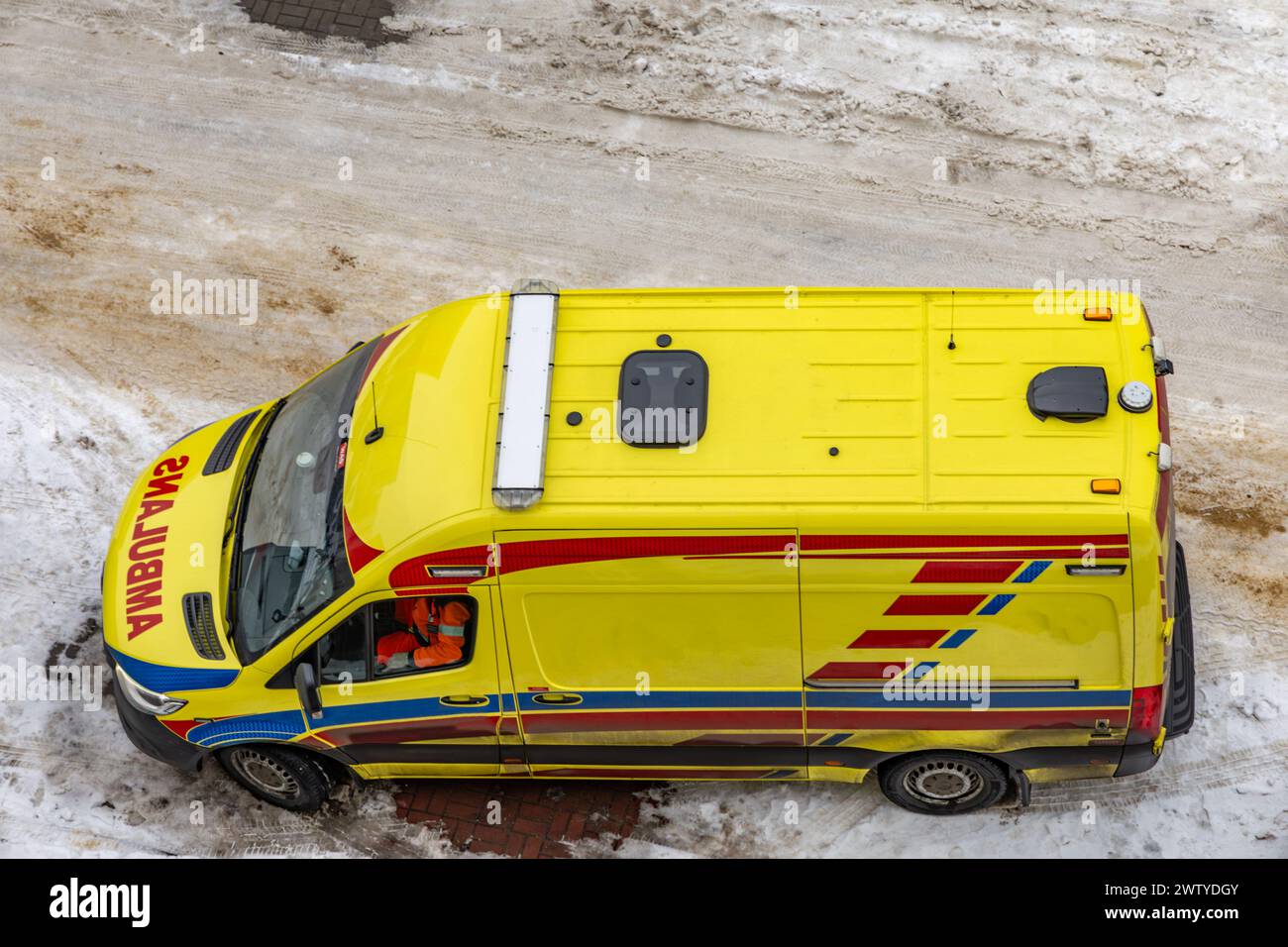 Ambulance at the scene of the accident, medical assistance, yellow ...