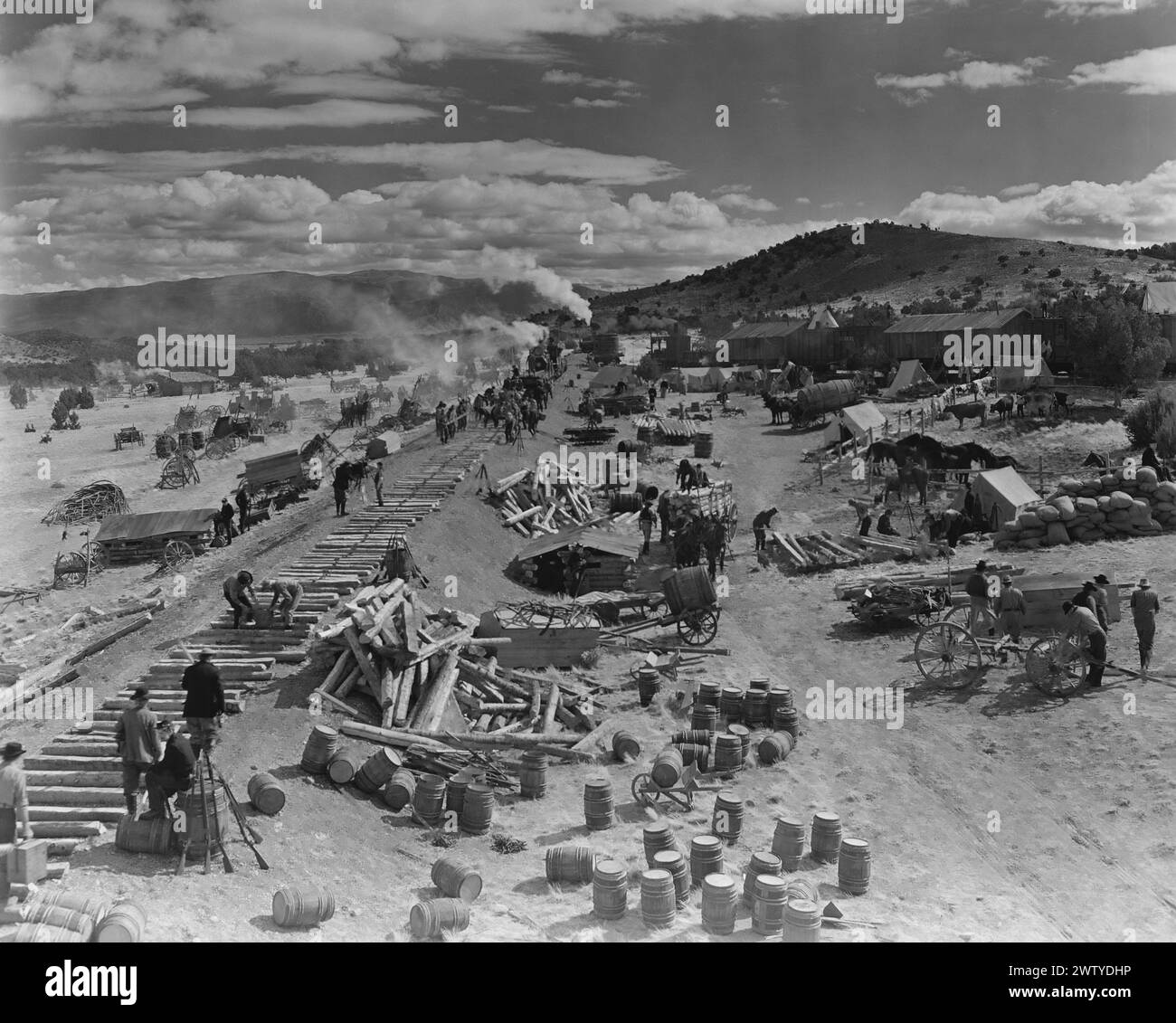 Early days in the Wild West as settlers layout and new railroad line ... Early days in the Wild West as settlers layout and new railroad line ...