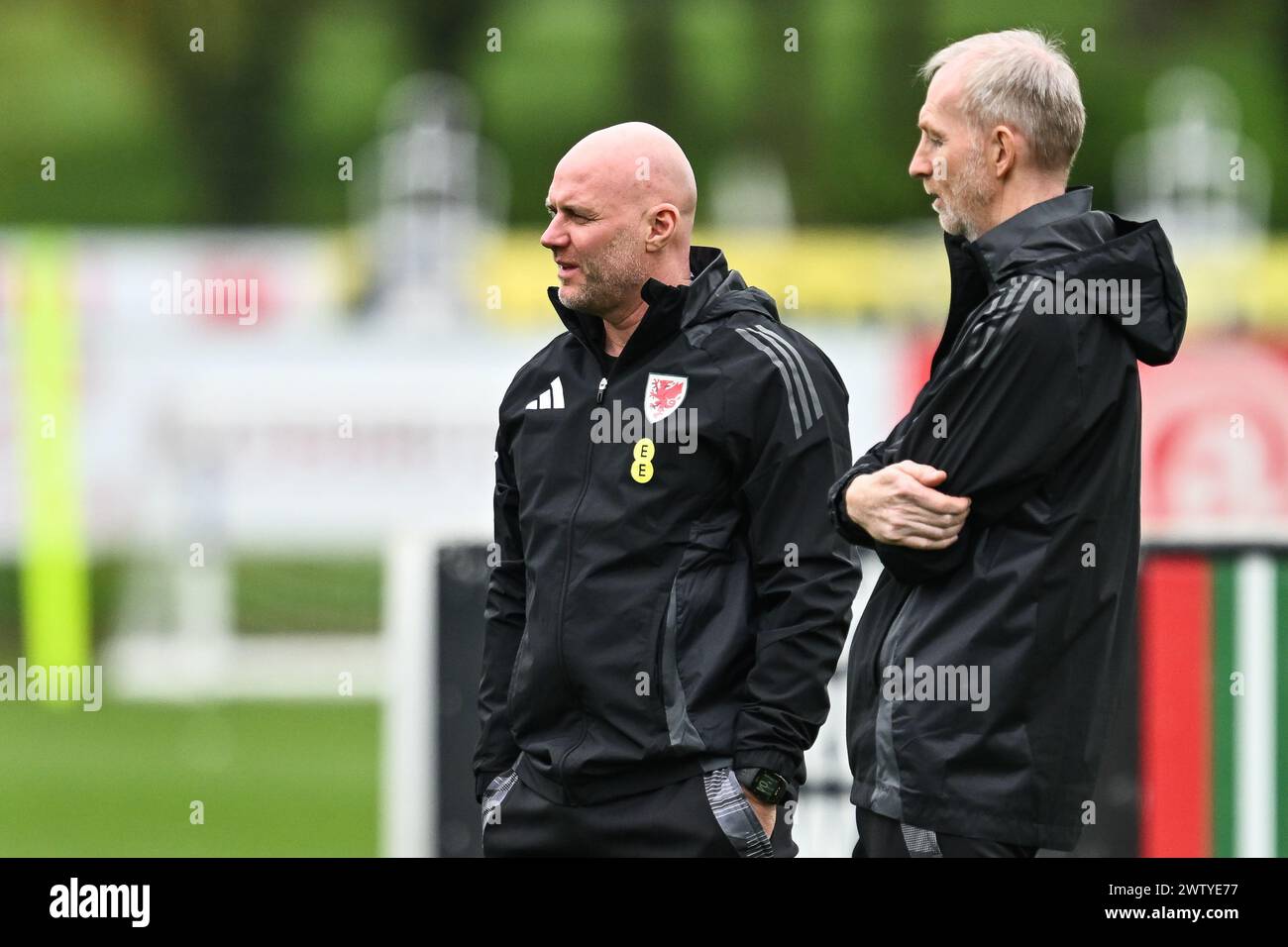 Rob Page Manager of Wales during warms up ahead of the Wales open ...