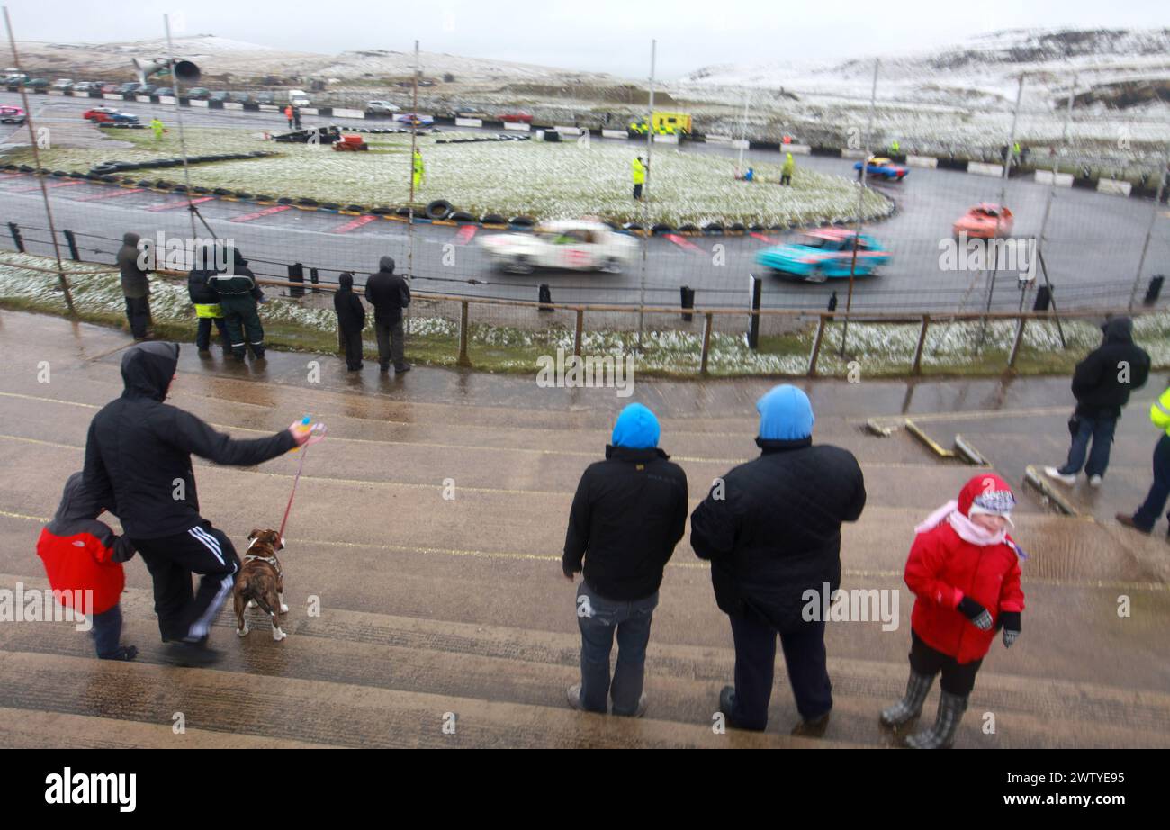 04/03/2012..Banger racers struggle to get round an icy track as hardy ...