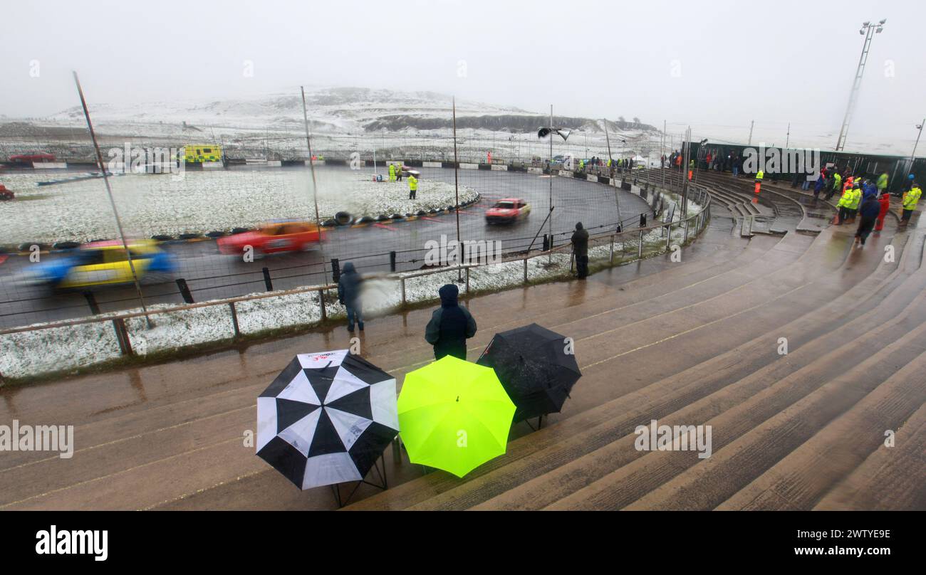 04/03/2012..Banger racers struggle to get round an icy track as hardy ...